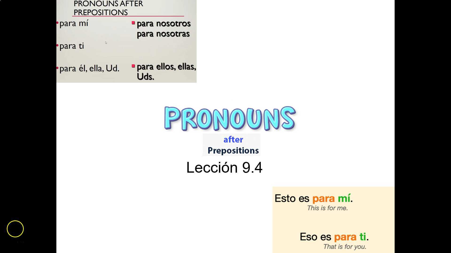 Lección 9.4 Pronouns after prepositions