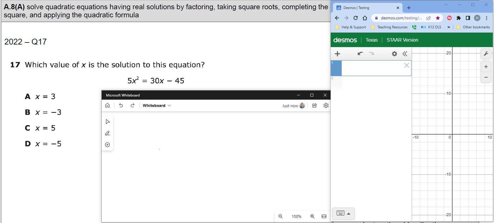 8A Solving Quadratic Equations in Desmos