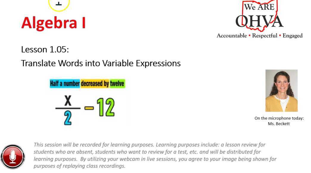 1.05 Translate Words Into Variable Expressions