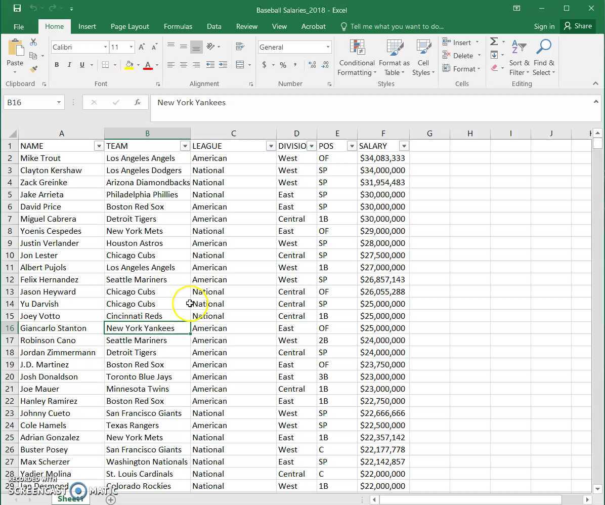 Pivot Table_Baseball Salary