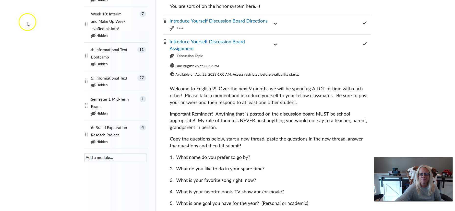 Getting Started Review Quiz Directions