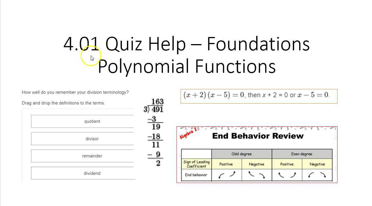 4.01 Quiz Help - foundations of polynomial functions