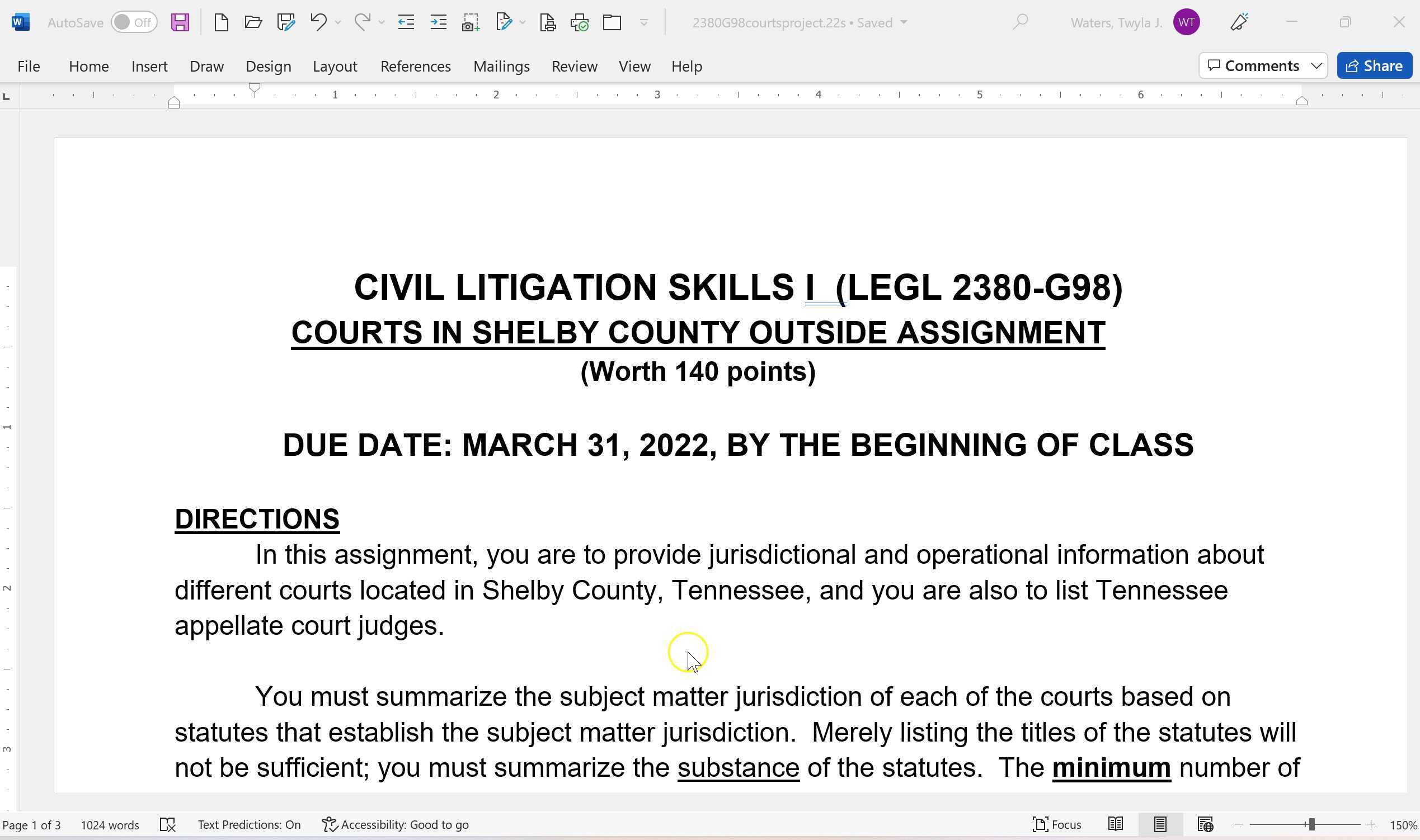 LEGL 2380 Courts project instructions.22s