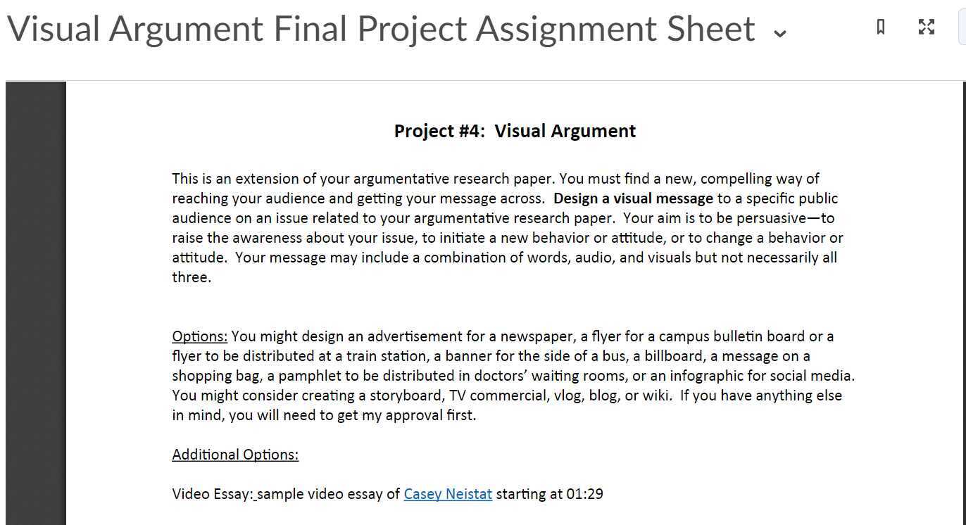 Intro to Visual Argument, Student Samples, Genre Aanlysis