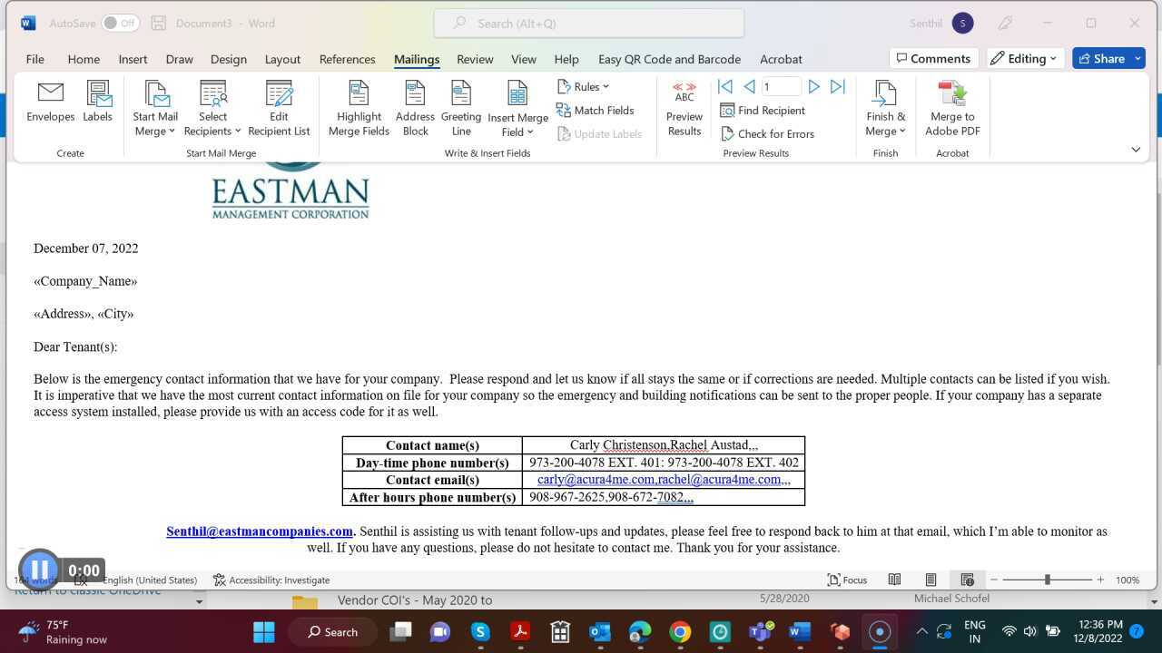 Annual Tenant Contact Updates
