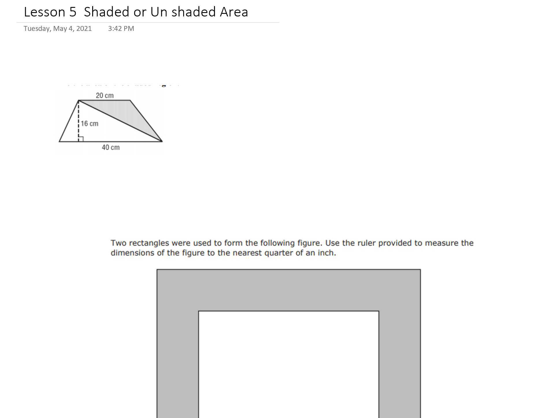 Chapter 8 Lesson 5 Shaded and Unshaded Region