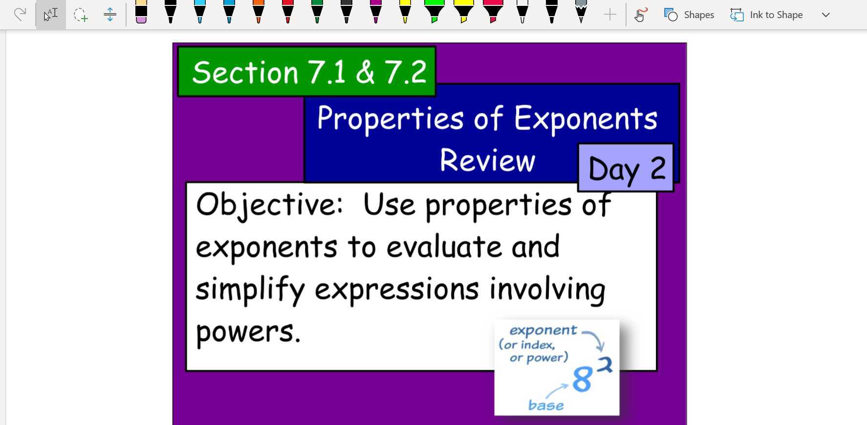Alg1B S7.1 & 7.2 Properties of Exponents Review (Day 2)