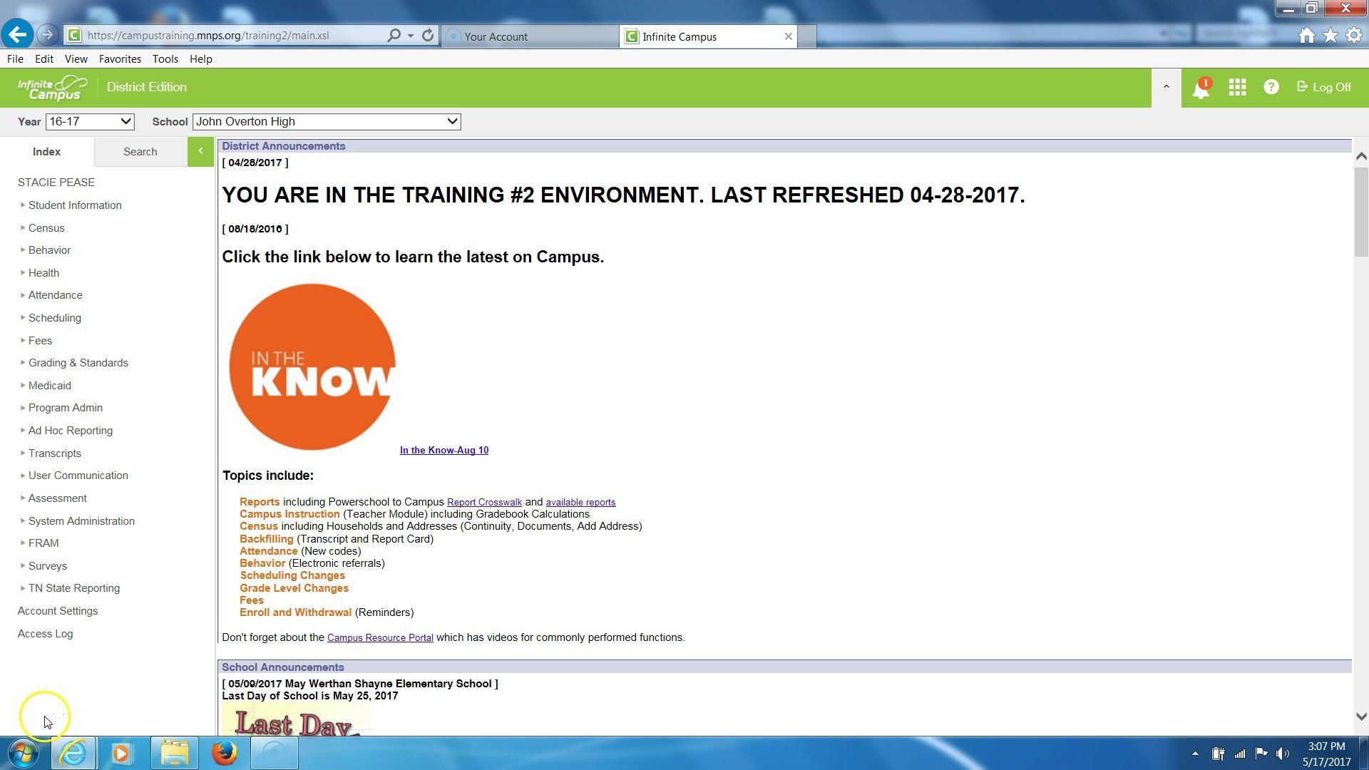 School Admin-User Communication (School/Portal announcements)
