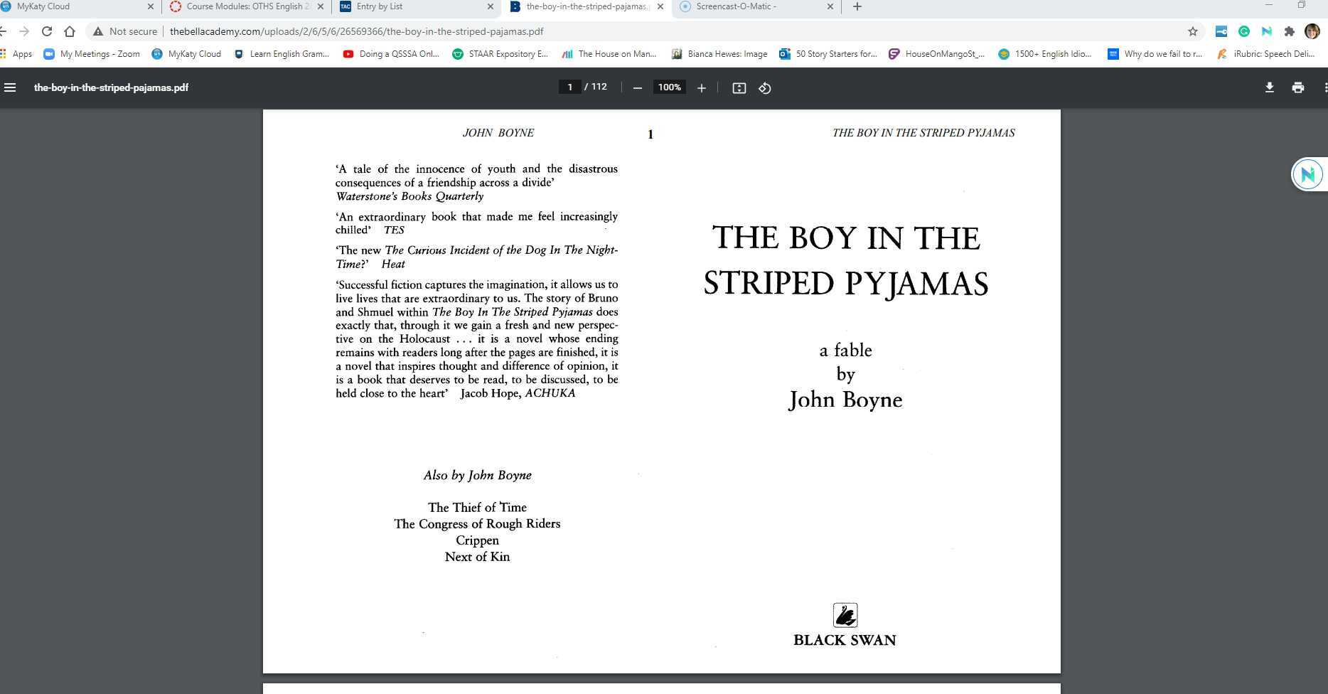 The Boy in the Striped Pajamas Chapter 1