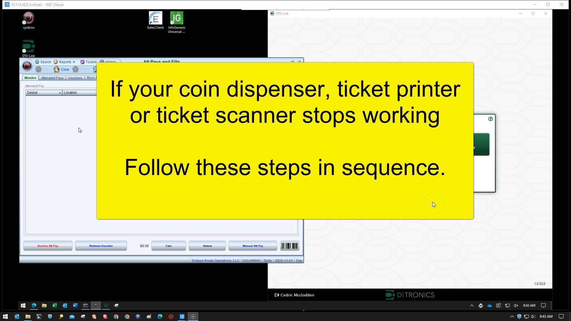 Resetting Devices ( Scanner, Coin Dispenser, Safe)