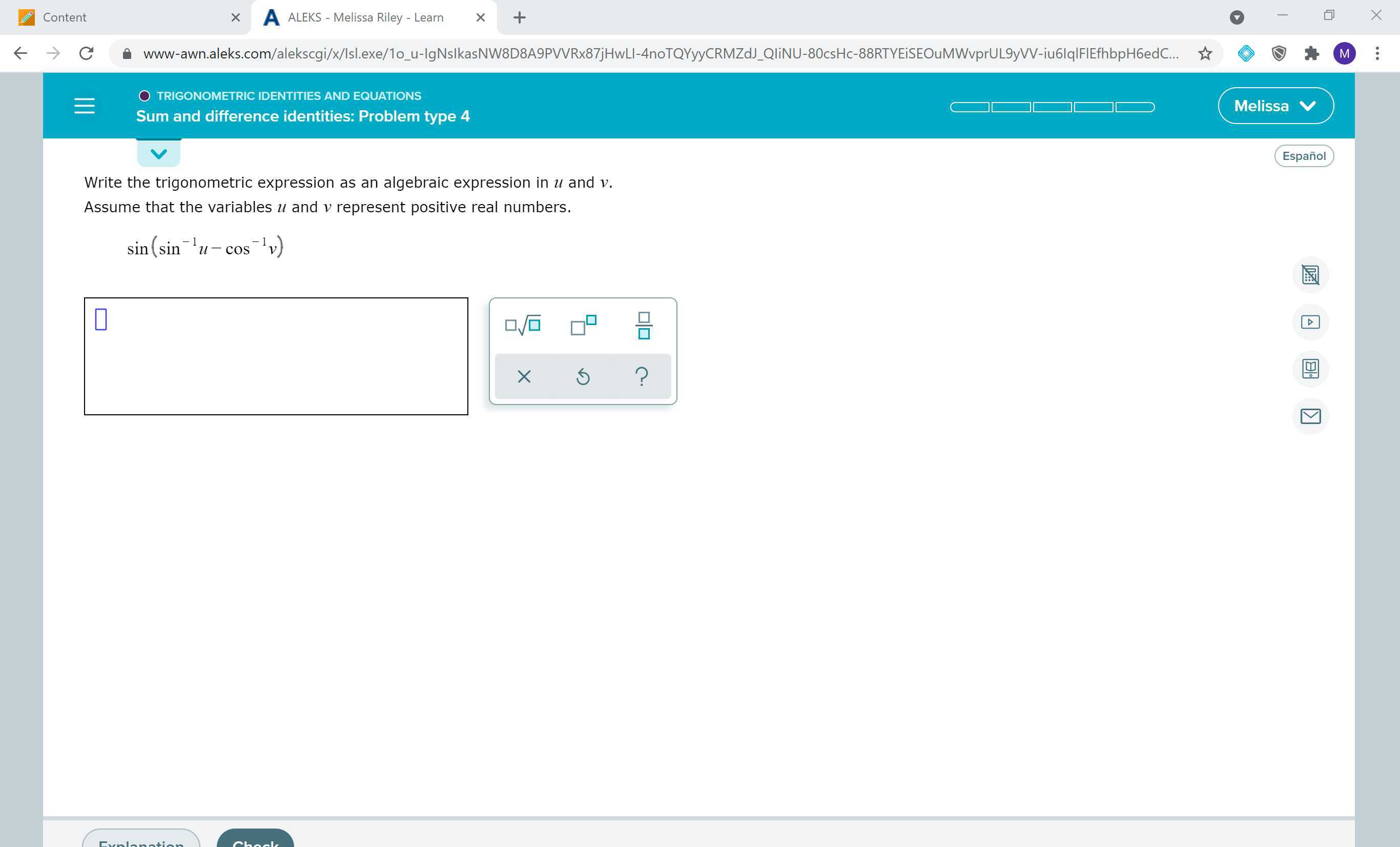 5.2 Sum and difference identities: Problem type 4 MATH2312Sum2_21