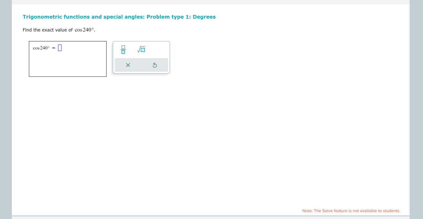 MATH 2312 Trigonometric functions and special angles (ALEKS problem in ...