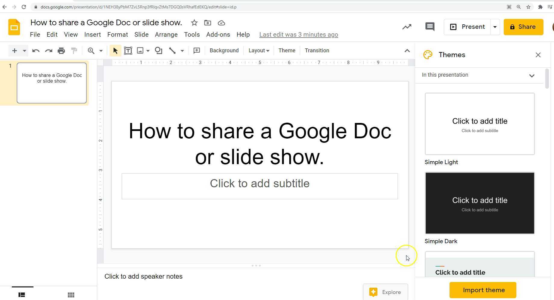 how to share slide show or google doc
