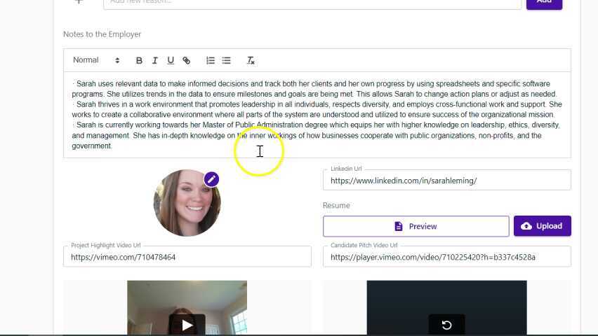 Sarah Leming Bullet Points, Pitch, Resume