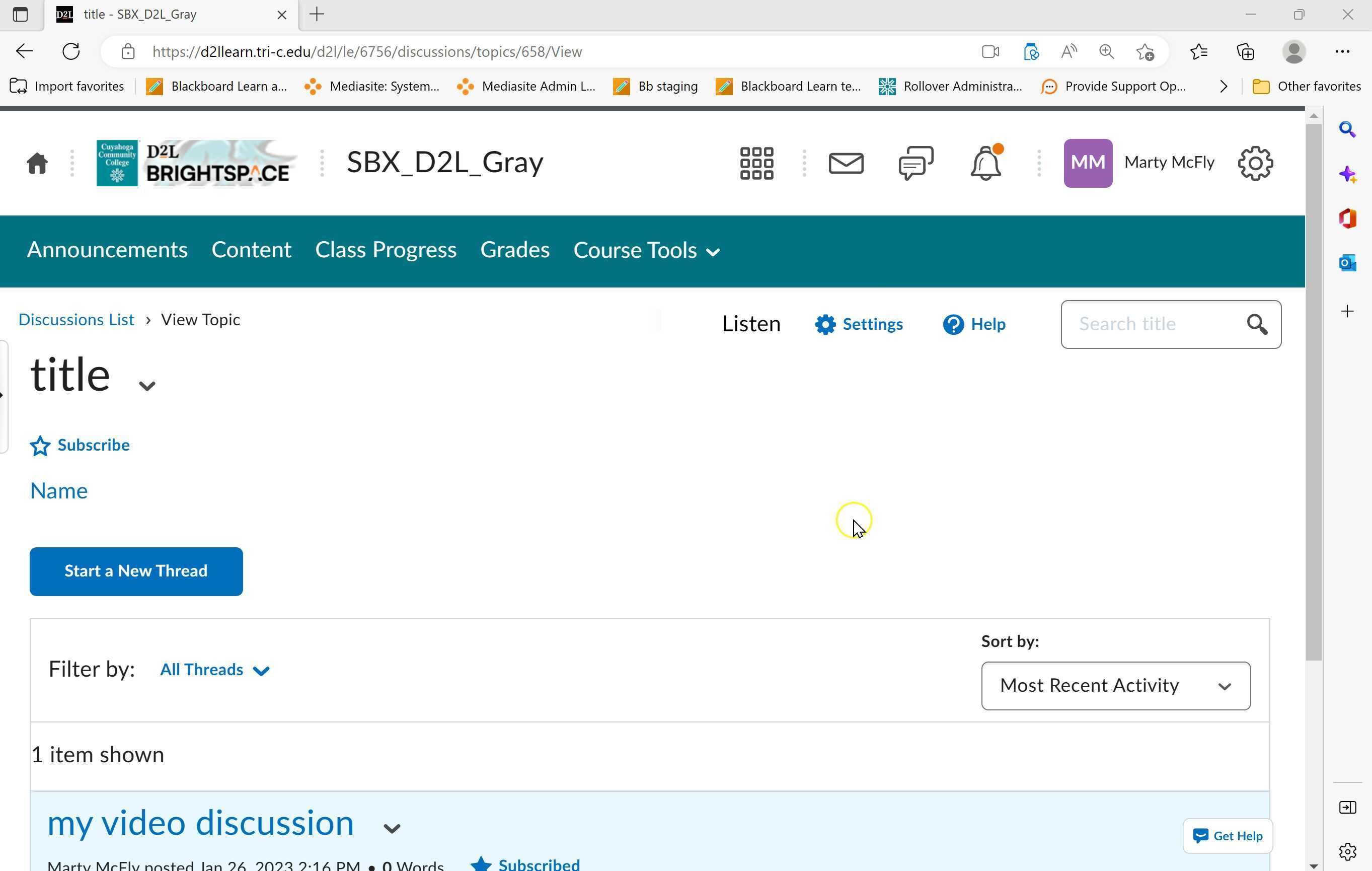 Video Discussions in D2L