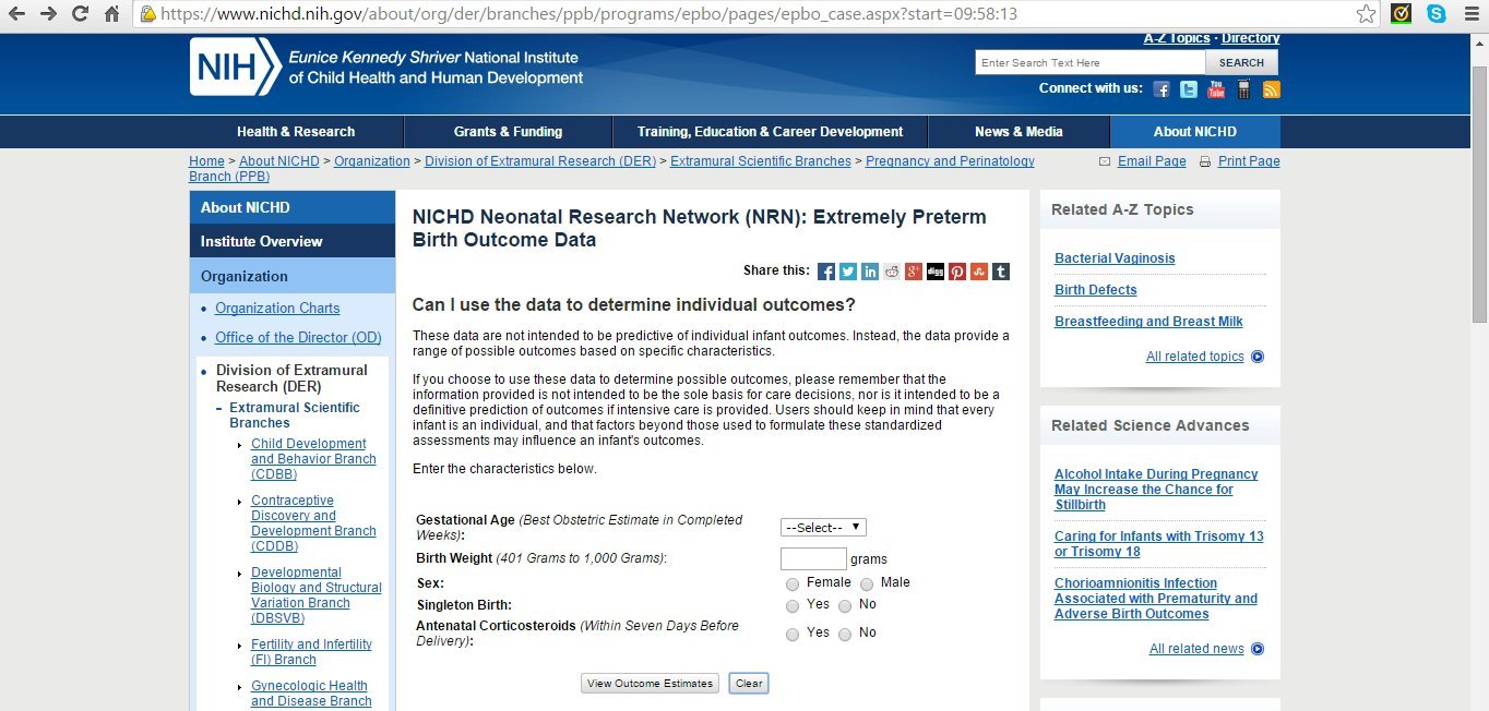 NICHD Preemie Outcome Calculator