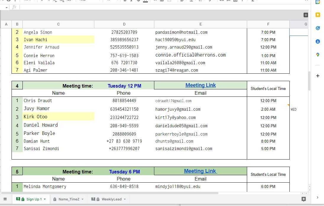 Adding Time Zones to Group Sign Up Sheet (10 minute process total)
