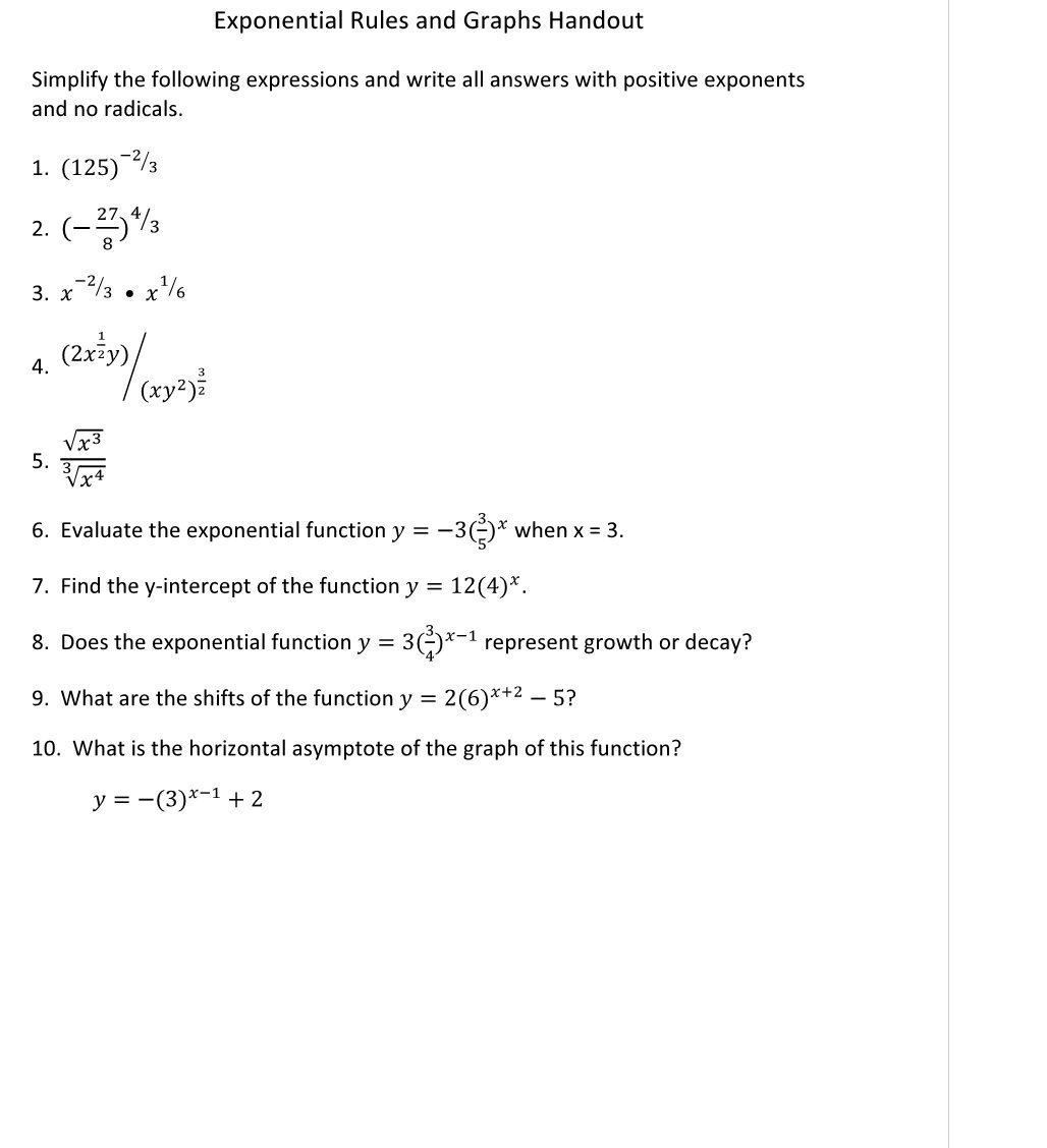 Exponential Rules and Graphs Handout
