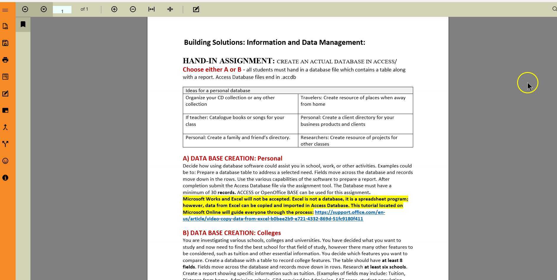 Guidance for Creating a Personal or College Database