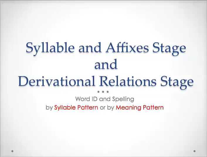 Advanced Spelling Stages: Syllables and Affixes Stage and Derivational ...