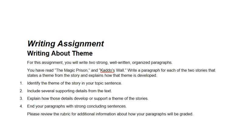 Writing About Theme: Parts of a paragraph