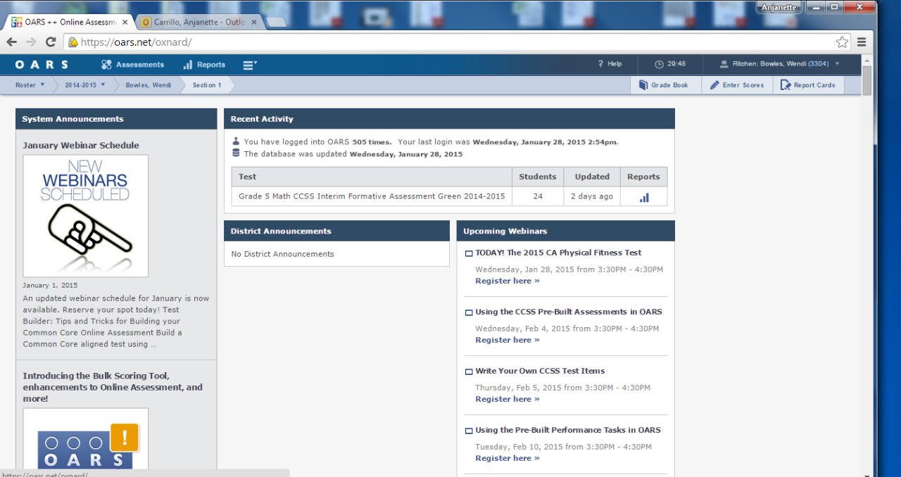 OARS Score IFAS, reset test for a student, and PT rubrics