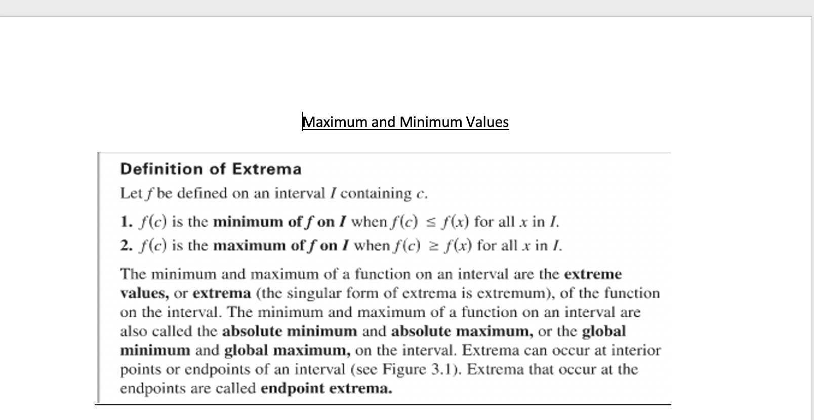 Calculus I Max And Min Values
