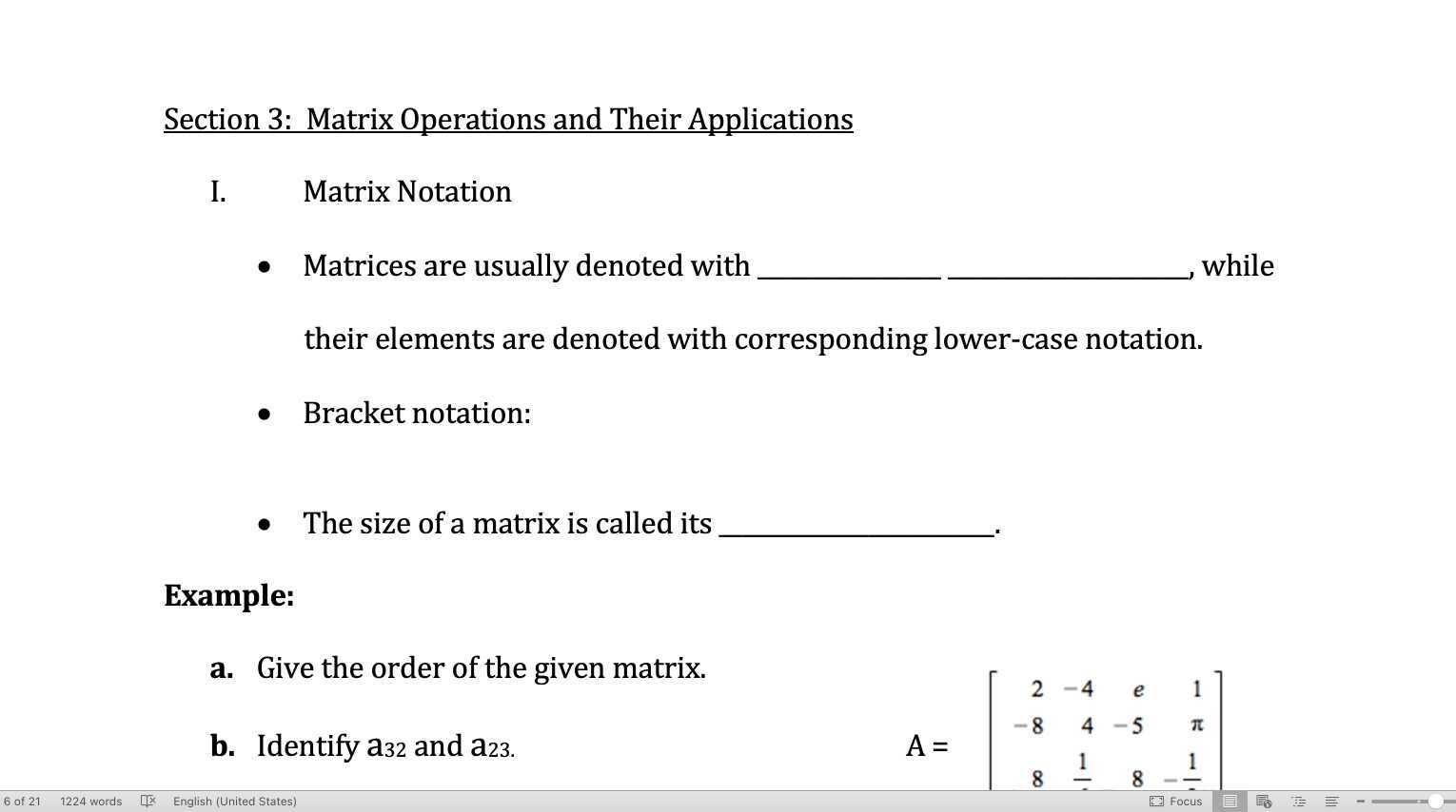 Matrix Operations & Their Applications