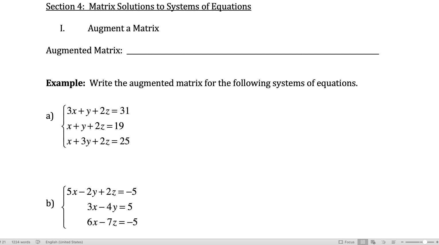 Solving Systems of Equations Using Matrices