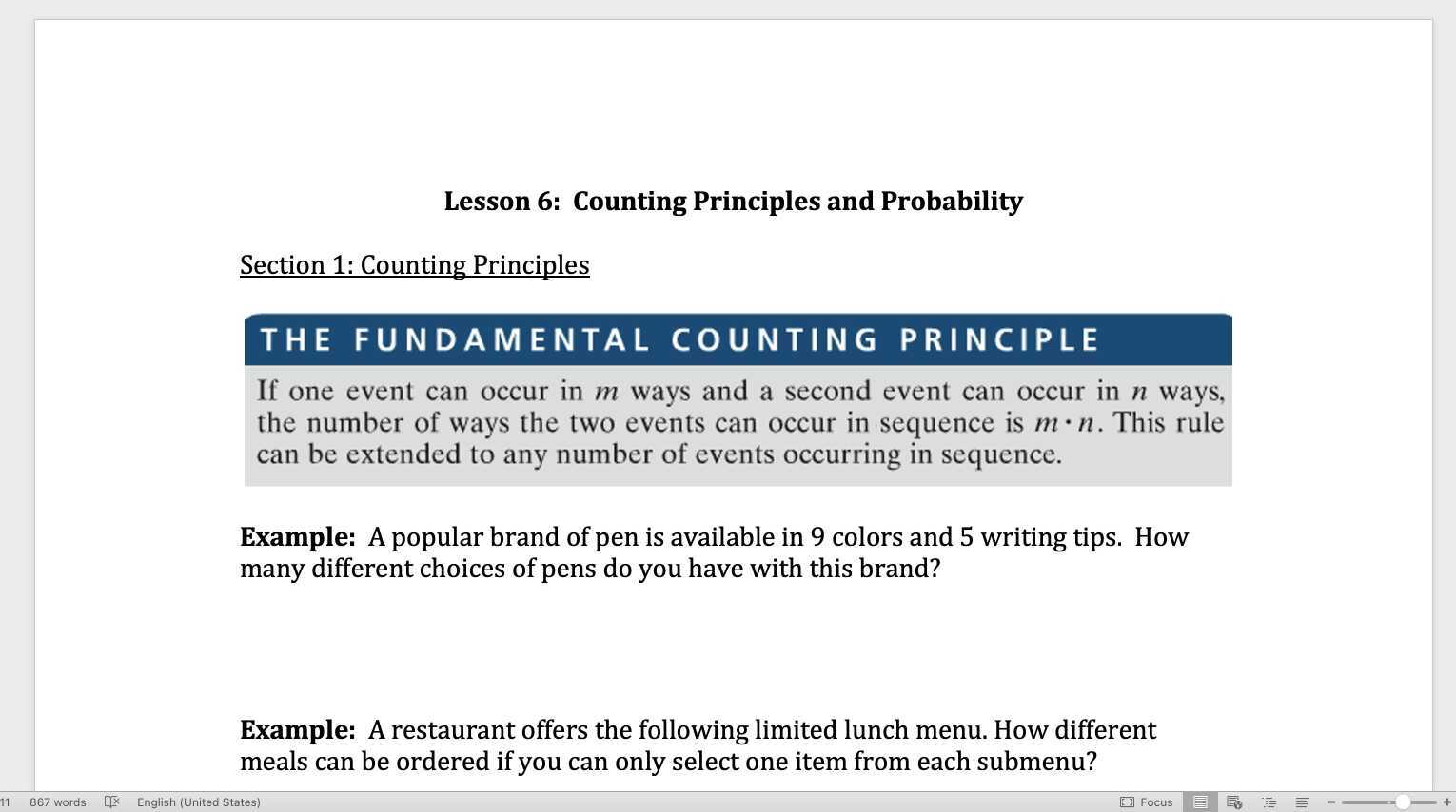 Introduction to Probability: Counting Principles, Permutations, and Combinations
