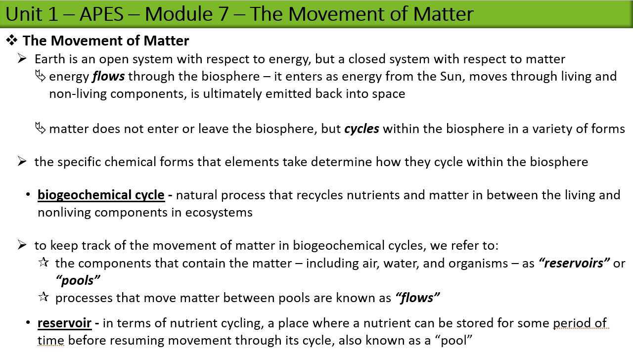 Video - Unit 1 - Module 7 - part 1 - Water & Carbon Cycle