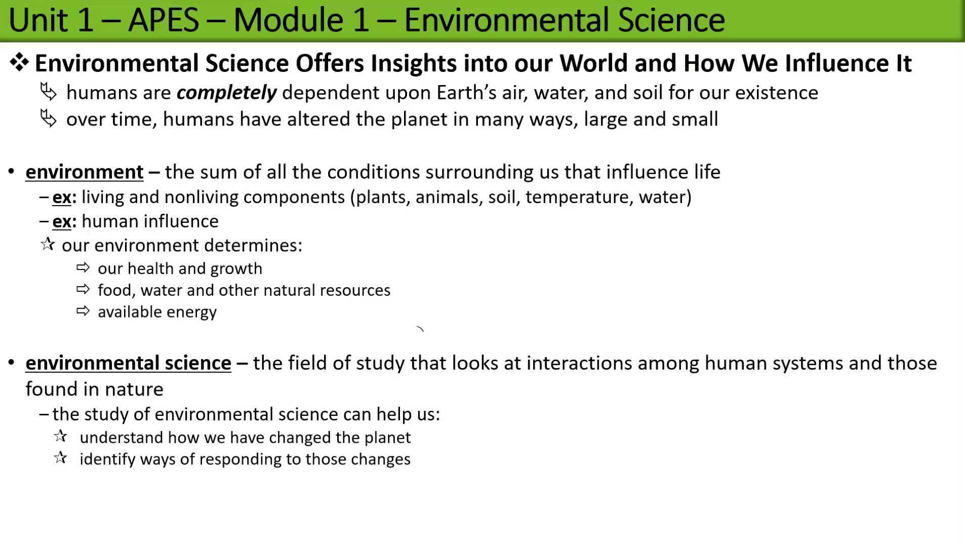 APES - Unit 1 - Module 1 (recorded in class 9-2-21)