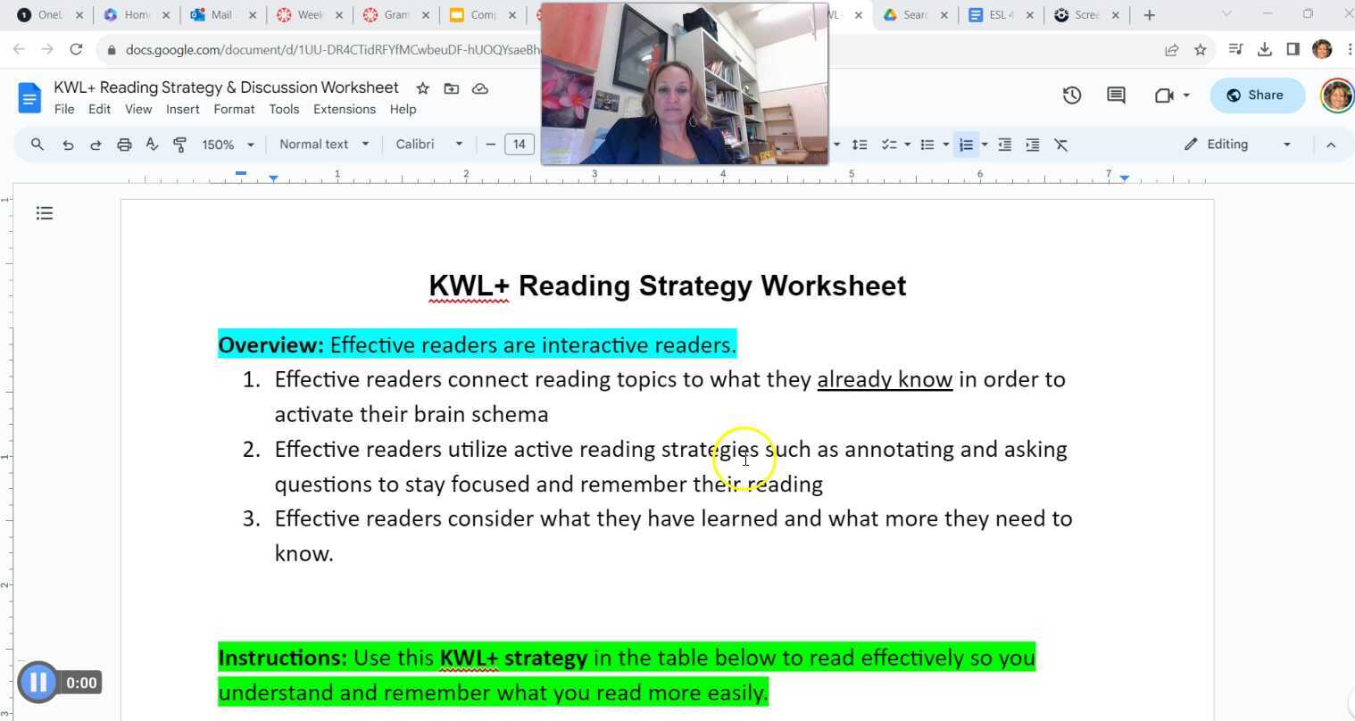 KWL+ Reading Strategy Instructions