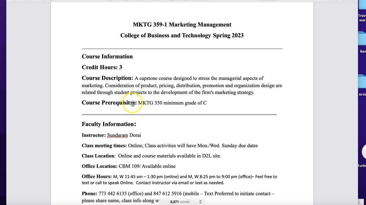 MKTG 359 Syllabus Review Spring 2023
