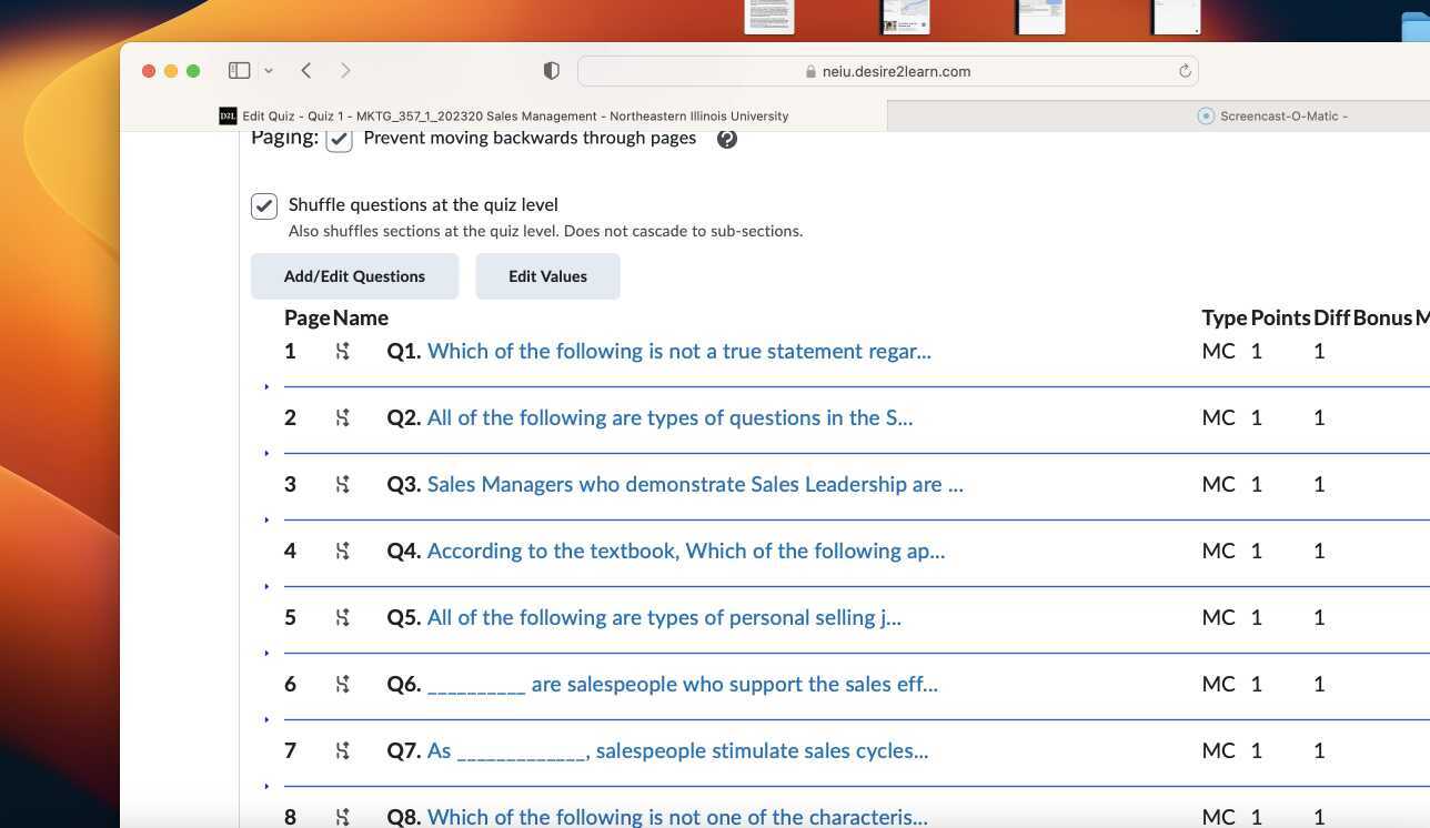 Review of Quizzes For Test 1 Sales Mngt