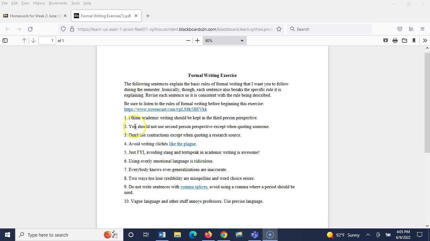 Formal Writing Exercise