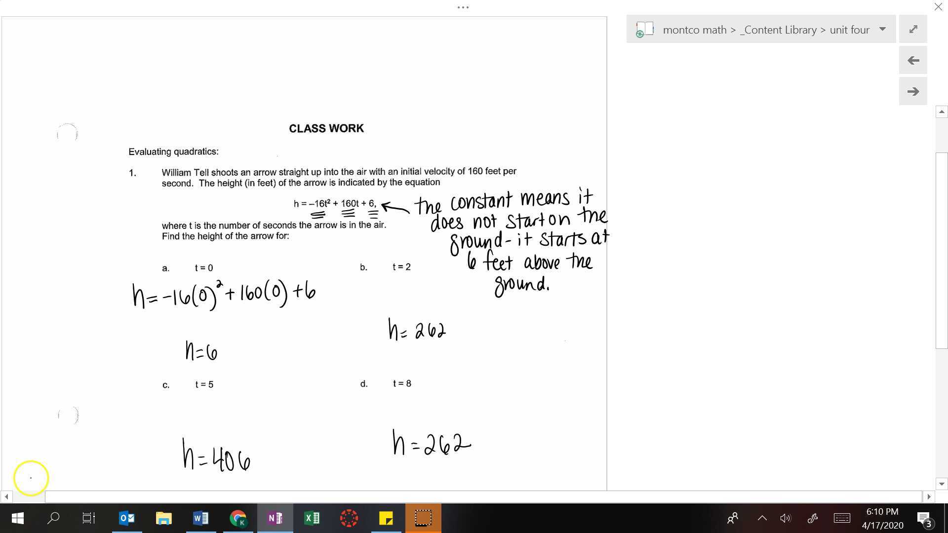 Section 4.1 classwork