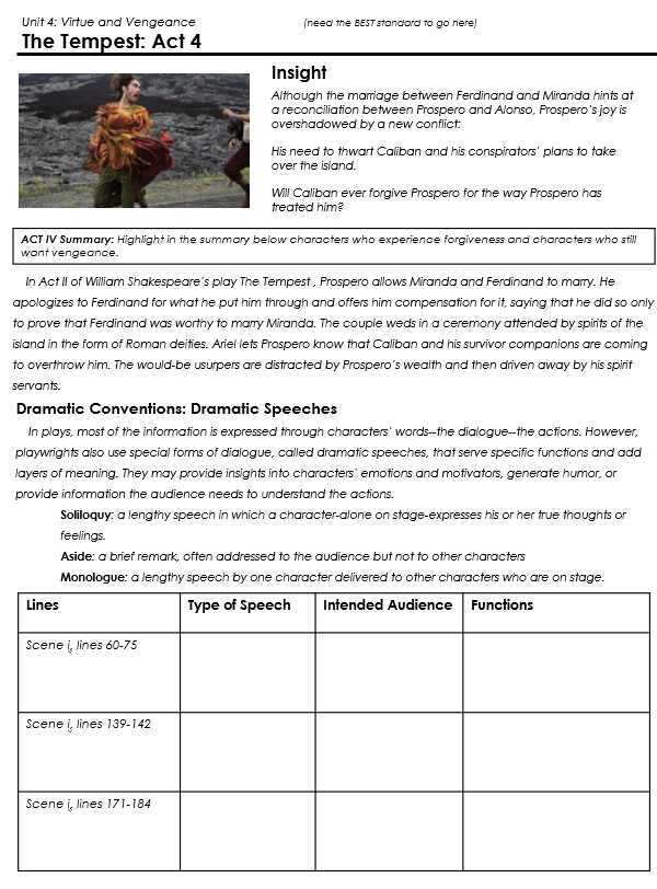 The Tempest Act IV Worksheet Intro