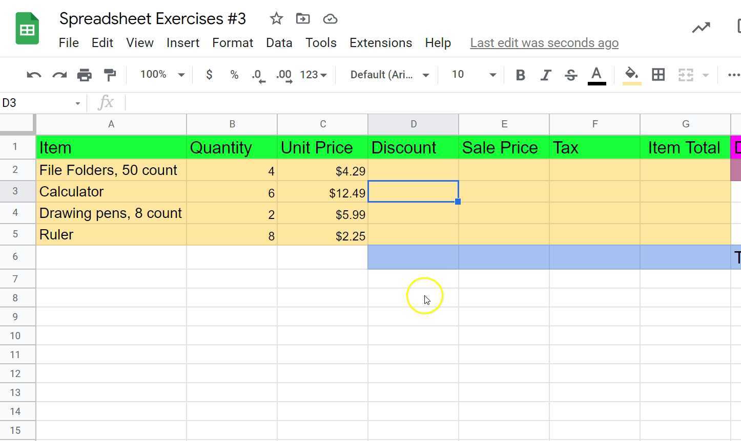 Spreadsheet Exercises 3