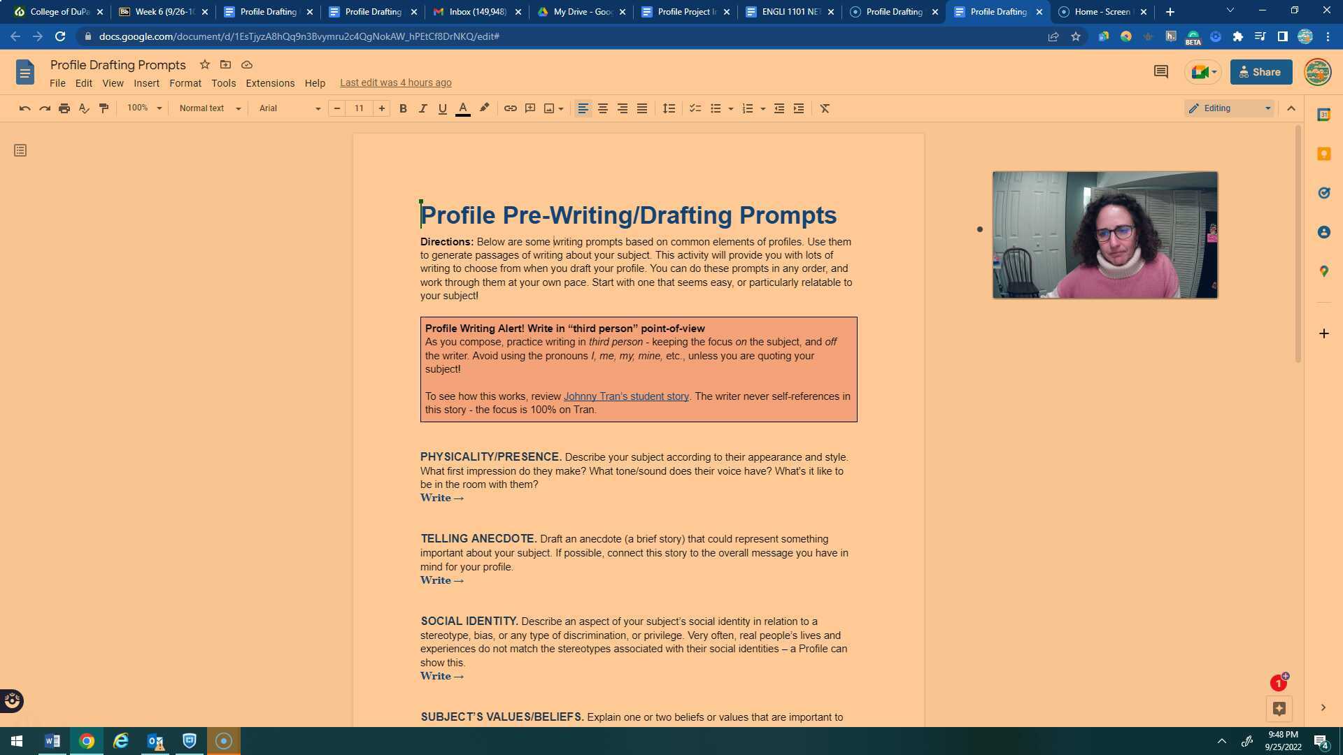 Profile Pre Writing Drafting Activity