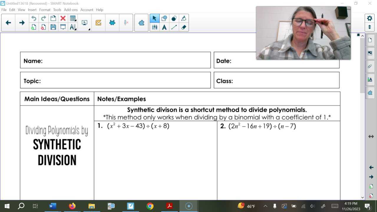 Dividing Polynomials by Synthetic Division
