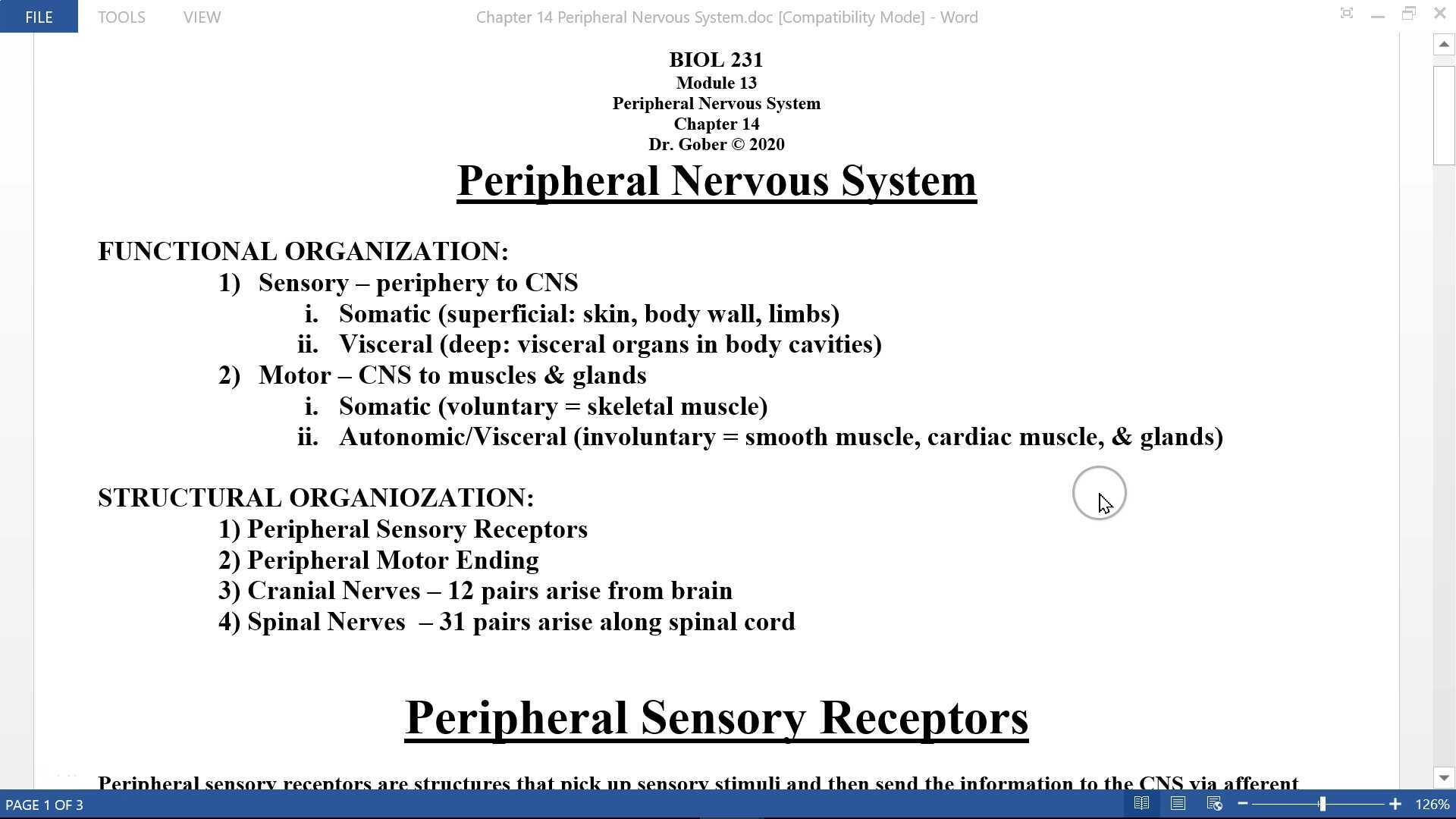 231 Ch 13 Peripheral Nervous System