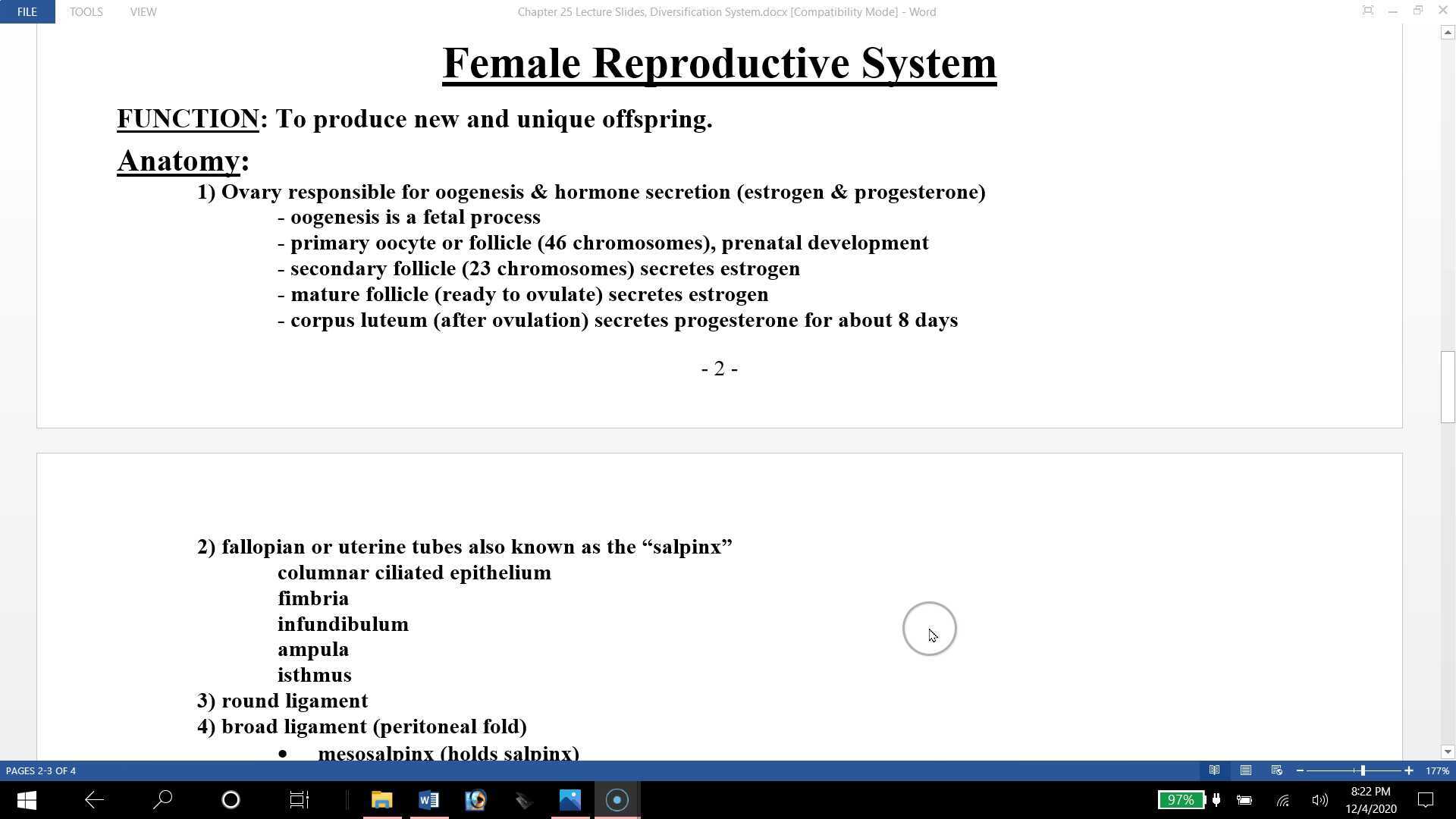 231 Ch 25 Part 2, Female Reproductive System