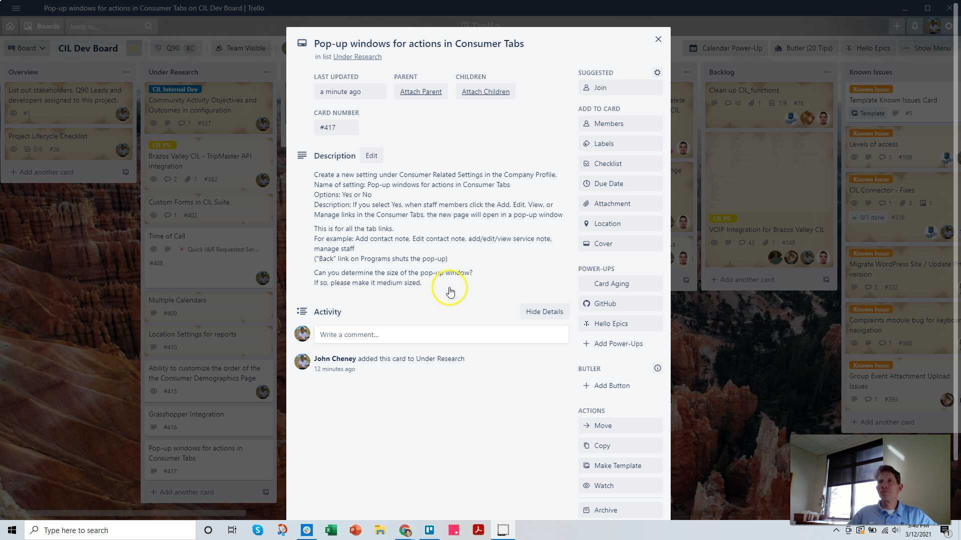 Pop-up windows for actions in Consumer Tabs