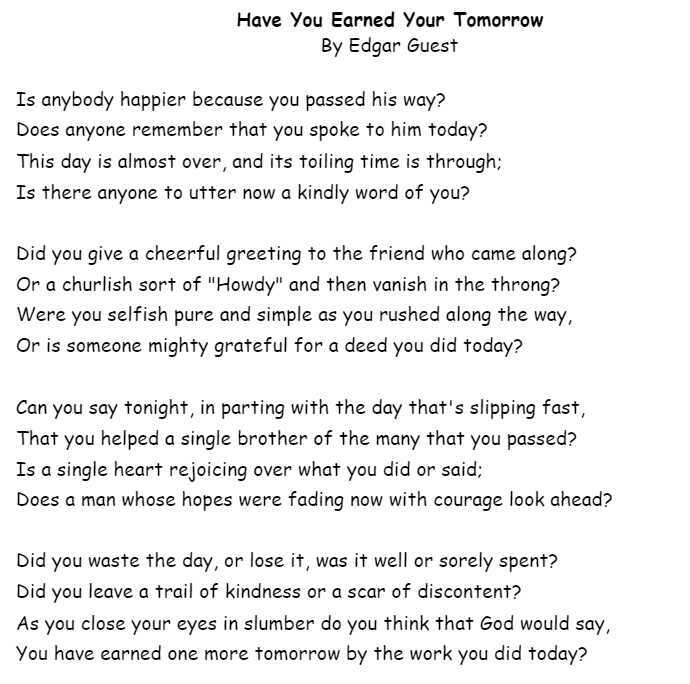 Have You Earned Your Tomorrow?