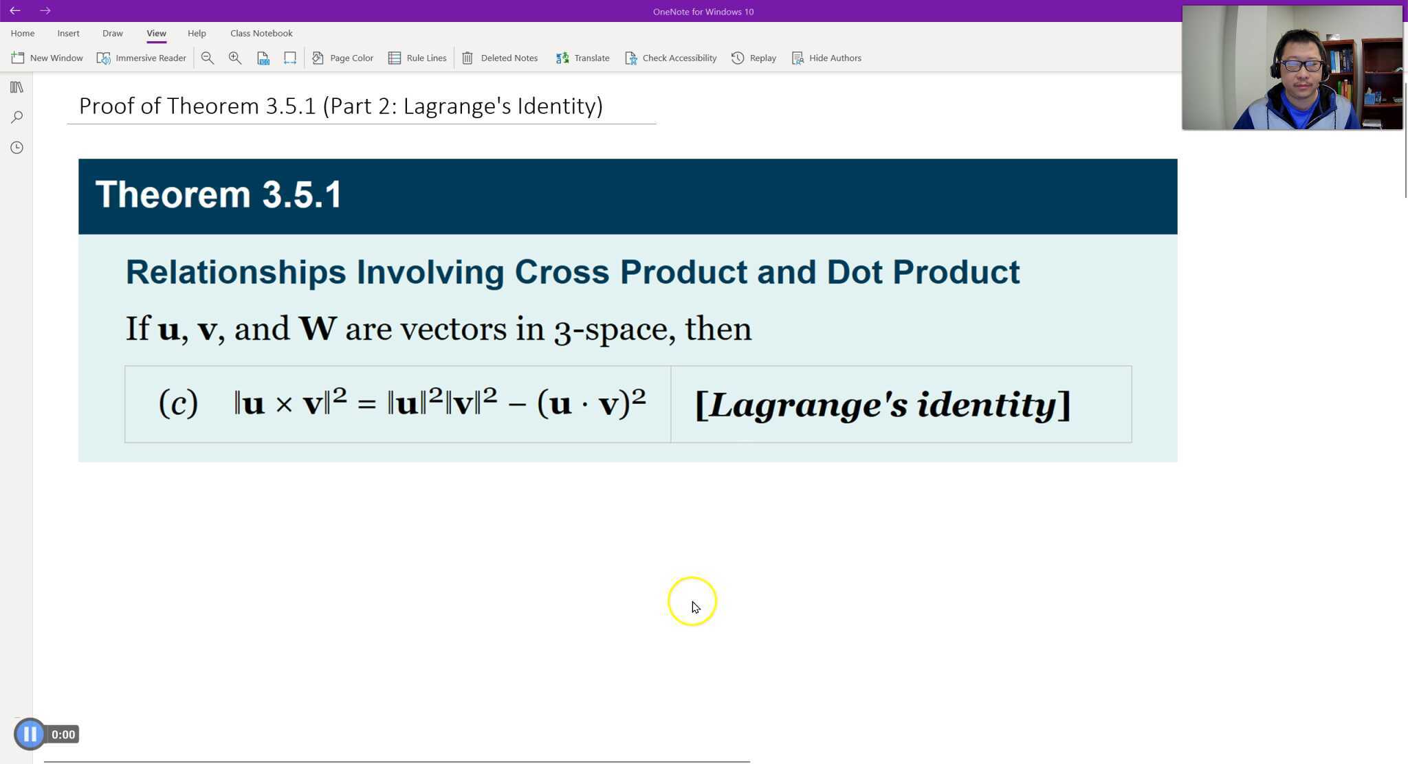 Theorem 3.5.1 (Part 2) (Relationships Involving Cross product and Dot Product)