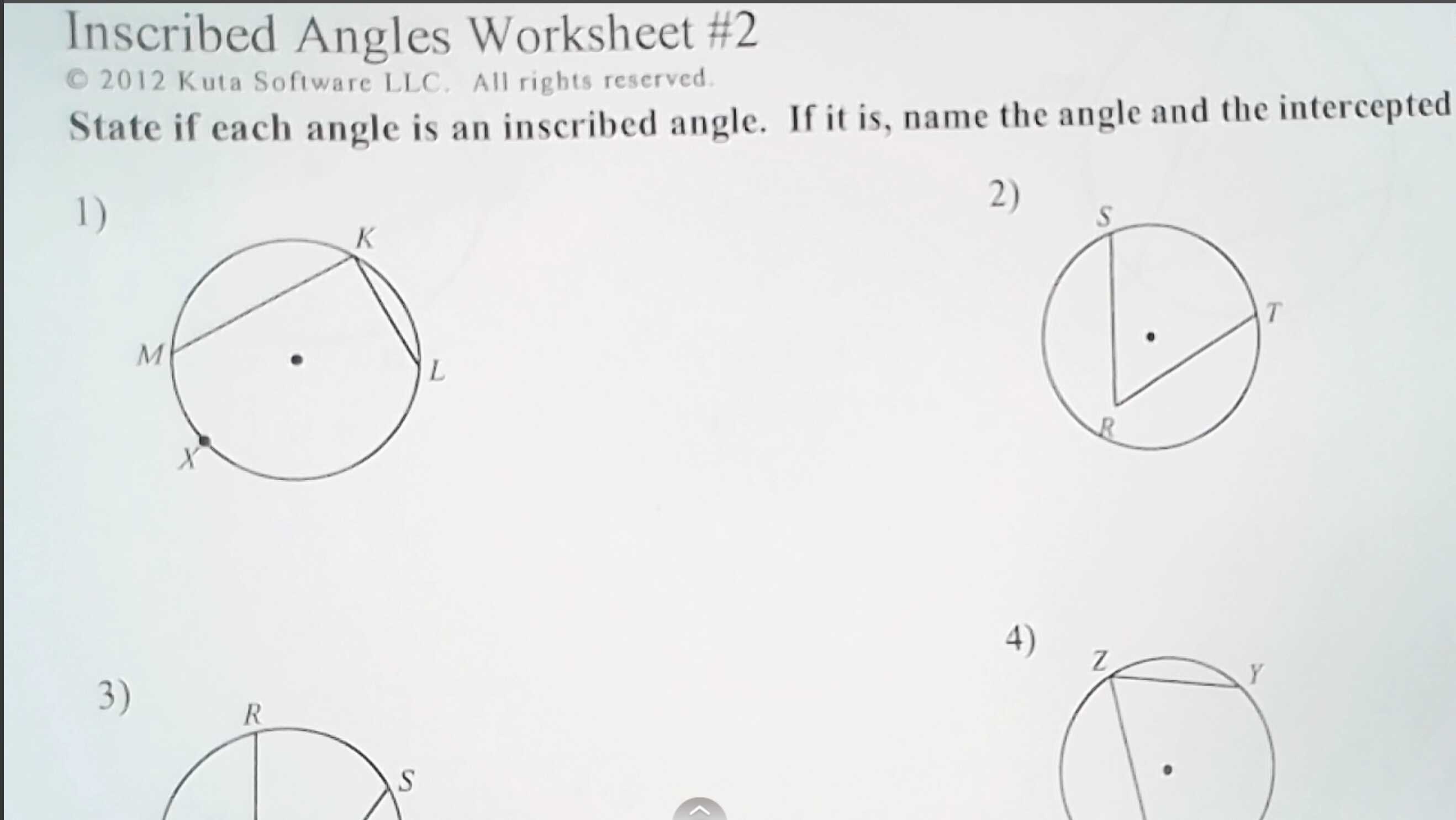 Geo 10.4 Inscribed Angles Worksheet #2
