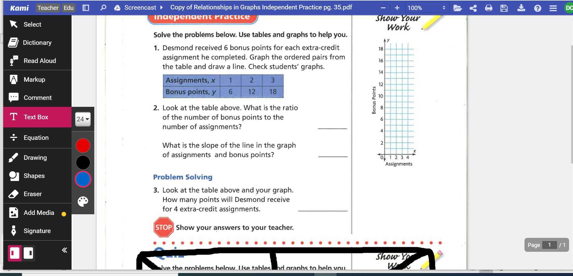 Fast Forward Math Independent Practice pg. 35 - Relationships with Graphs