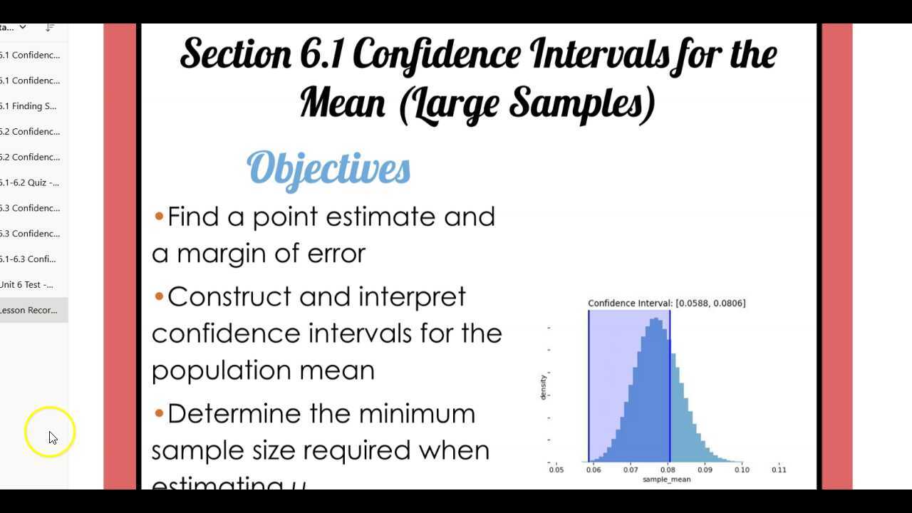 6.1 Confidence Intervals for the Mean (Large Samples) Part 1a