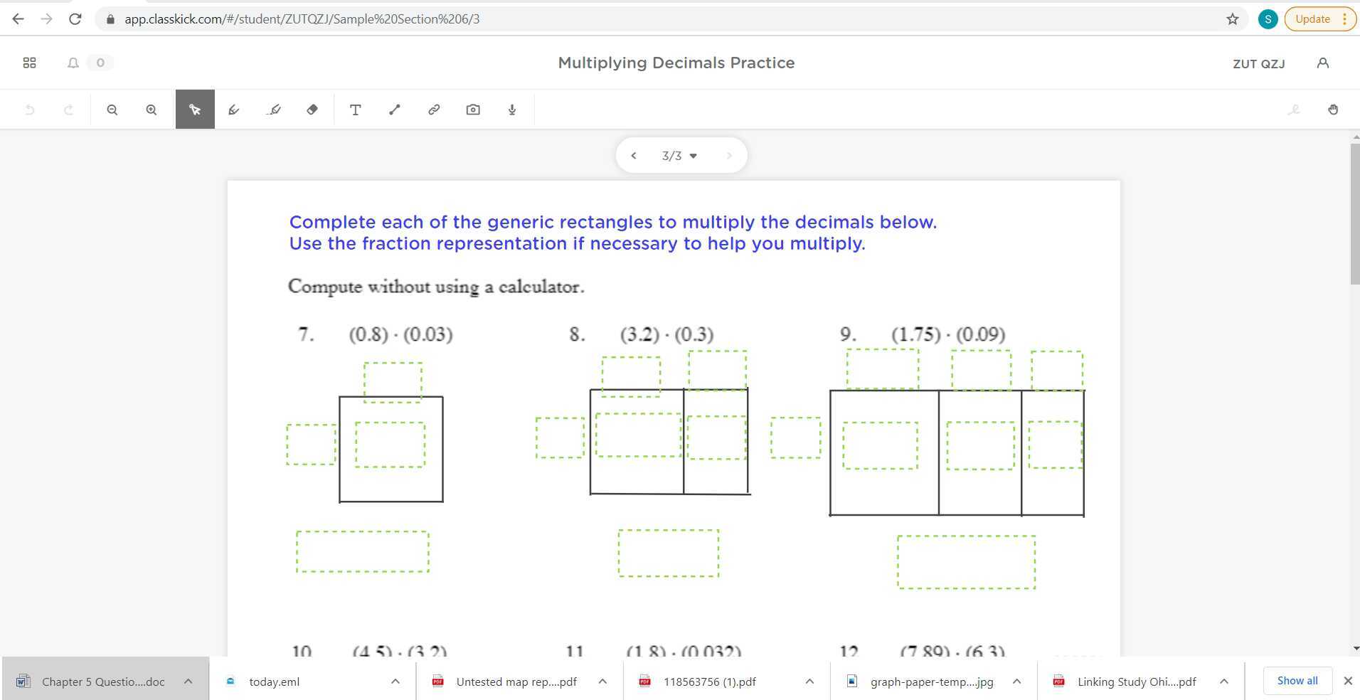 Multiplying decimals practice - generic rectangles